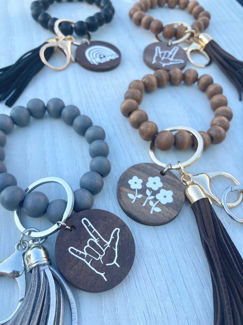 ASL Wooden Bead Wristlets Handmade Keychains Sign Language - Etsy