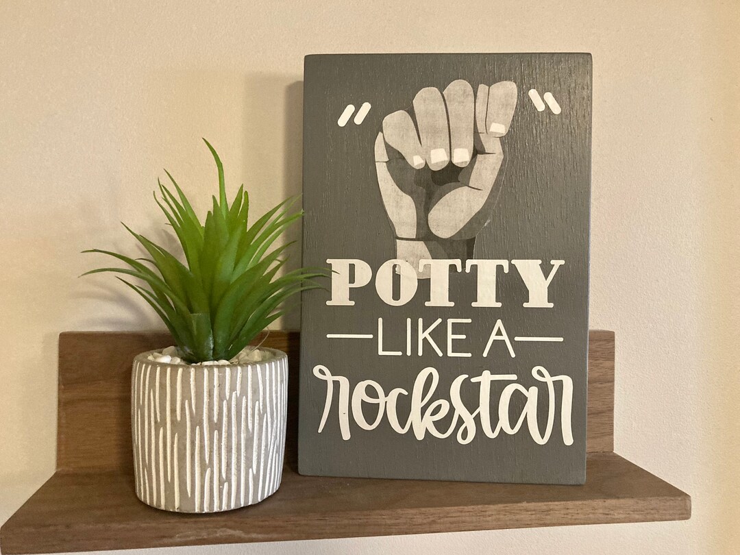 ASL Sign Language Potty Like a Rockstar Handmade Wooden Custom Sign - Etsy