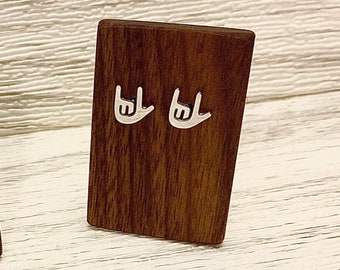 ASL Sign Language I Love You Sign Earring Studs on Wooden | Etsy