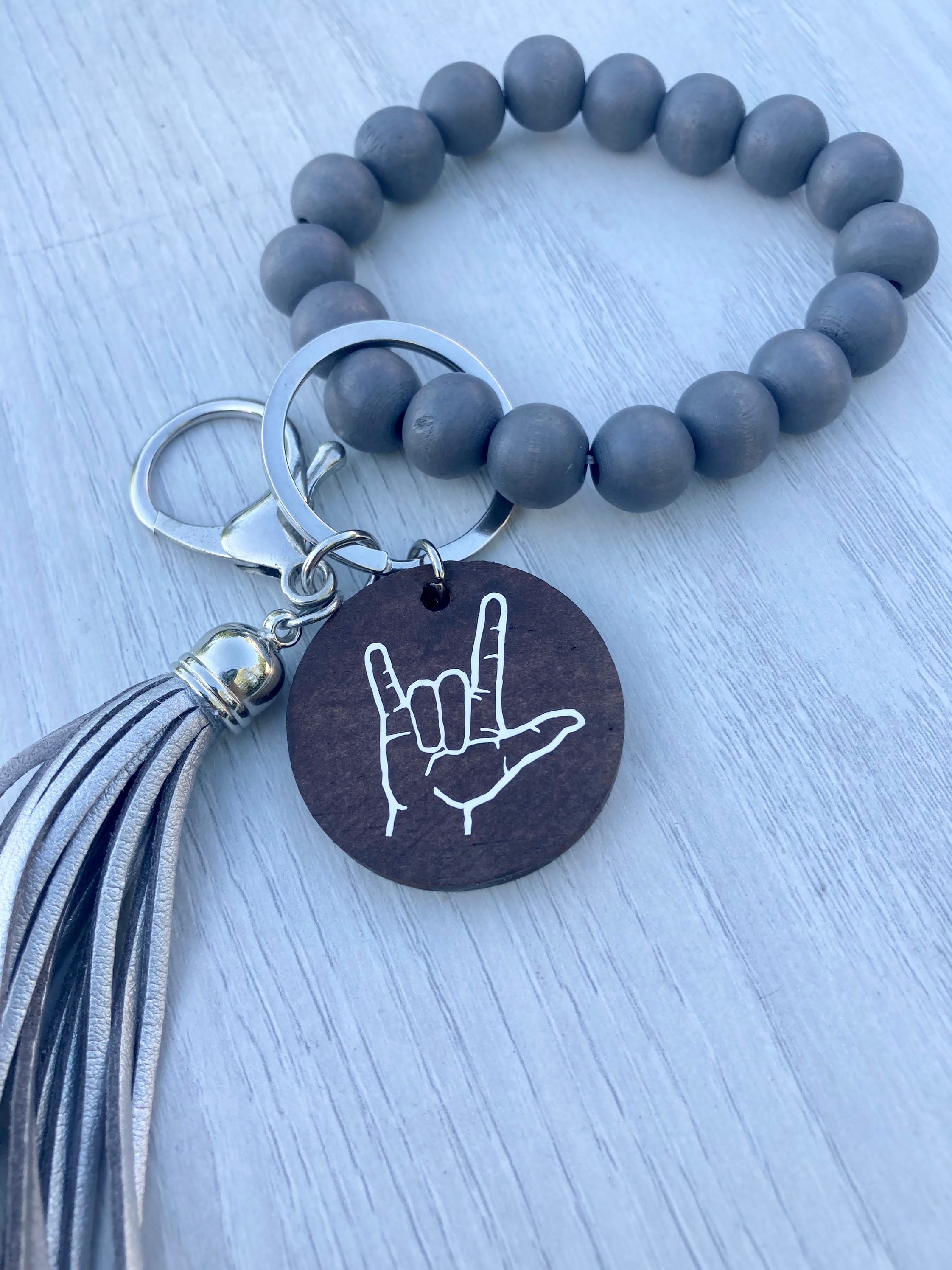ASL Wooden Bead Wristlets Handmade Keychains Sign Language - Etsy