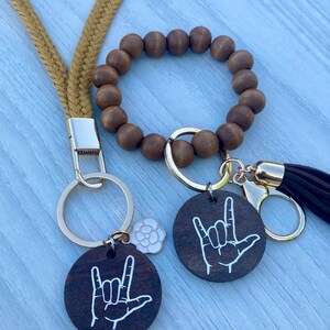 ASL Wooden Bead Wristlets Handmade Keychains Sign Language - Etsy