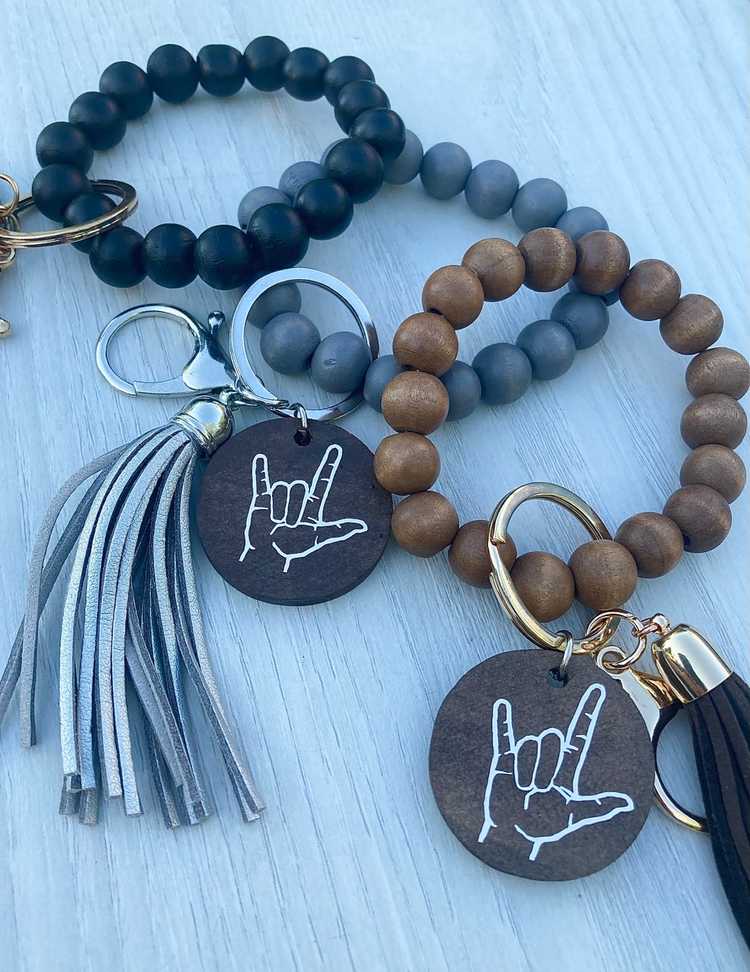 ASL Wooden Bead Wristlets Handmade Keychains Sign Language - Etsy
