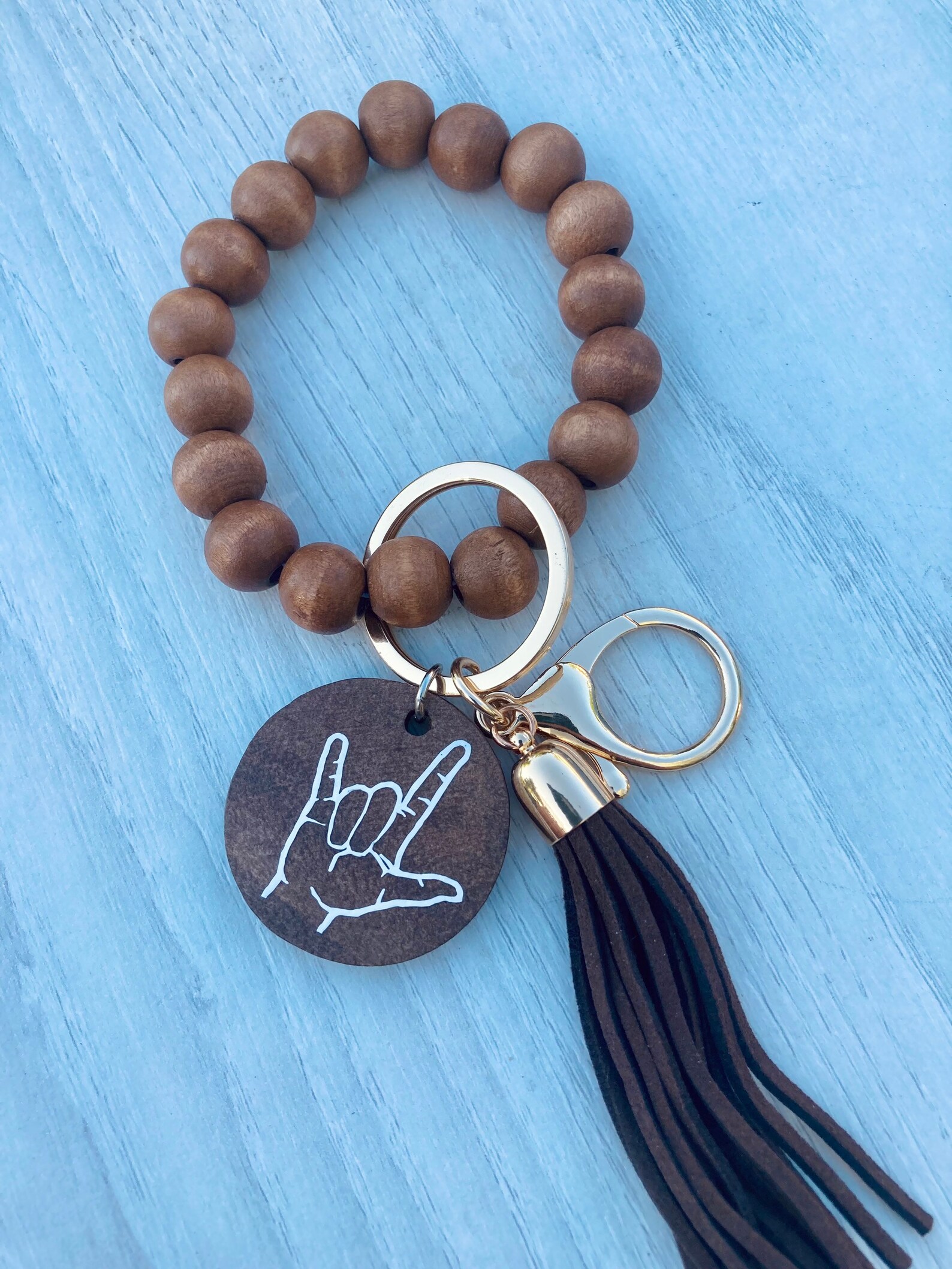 ASL Wooden Bead Wristlets Handmade Keychains Sign Language - Etsy