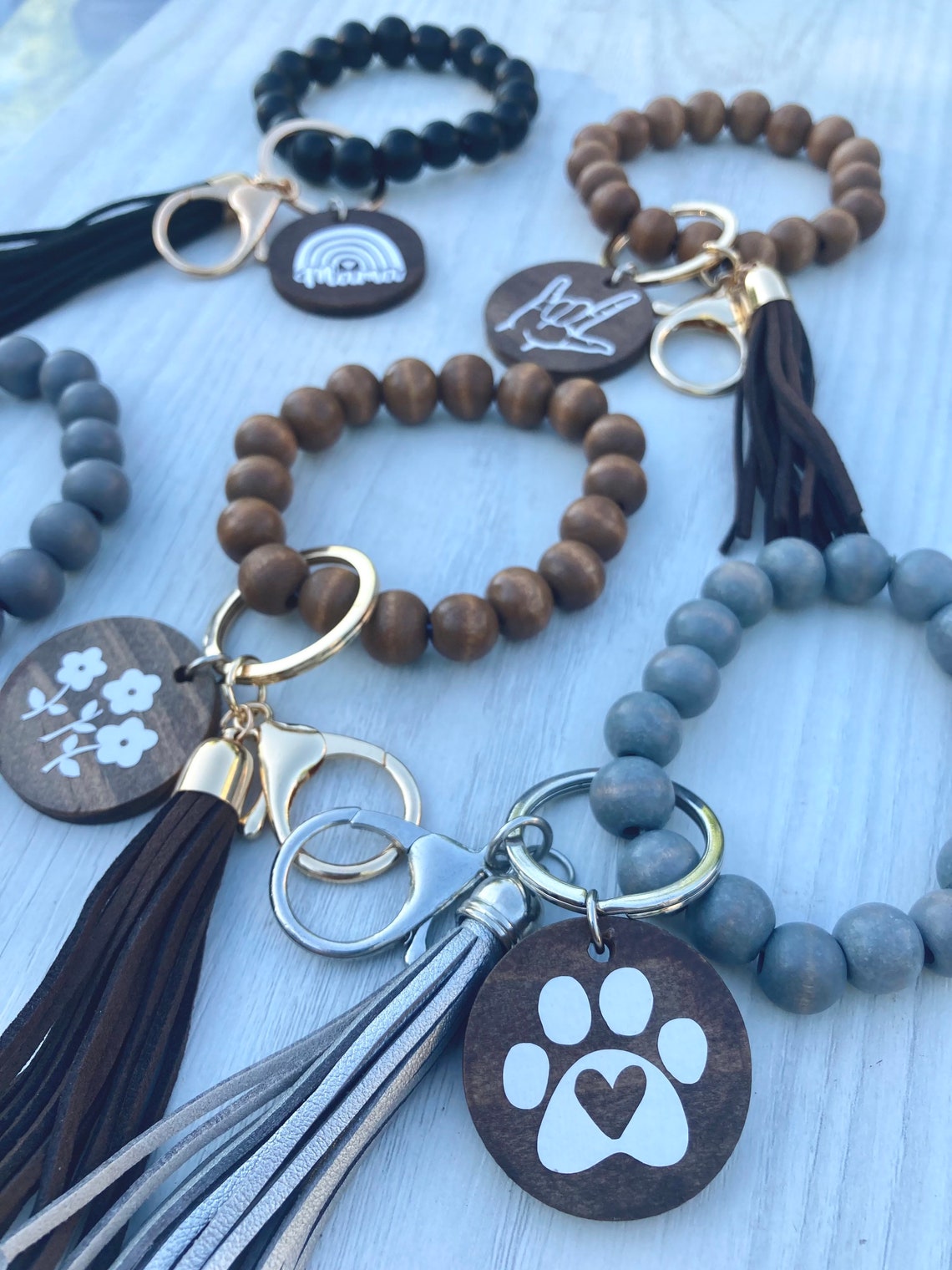 ASL Wooden Bead Wristlets Handmade Keychains Sign Language - Etsy