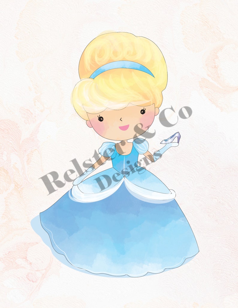 Princess With Watercolor Background Set of 5 Instant - Etsy