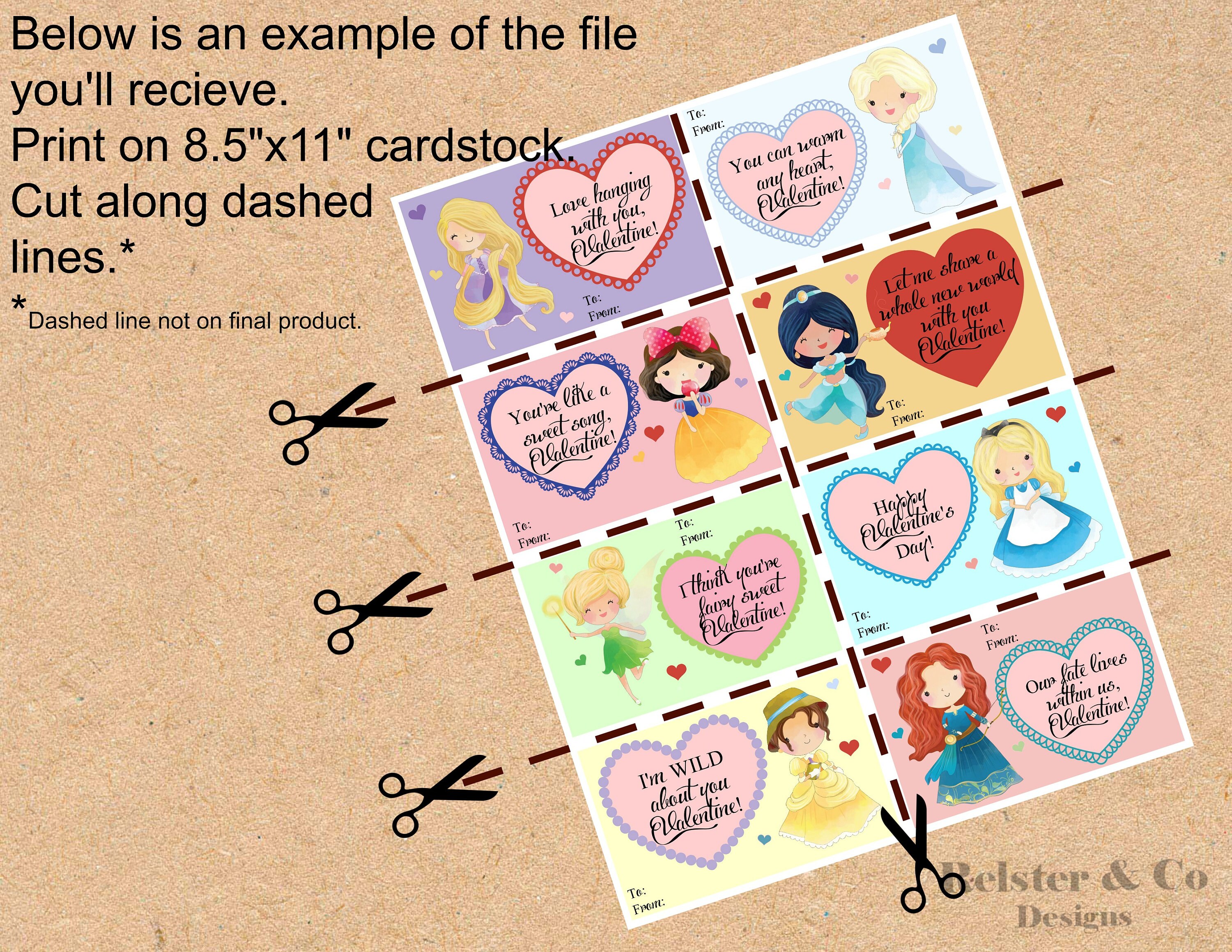 Princess Valentine's Day Cards - Set of 8 + Bonus Princess Prints - Etsy