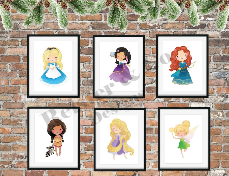 Princess Prints, Nursery Prints, Wall Decor, Bedroom Art - Set of 23 ...