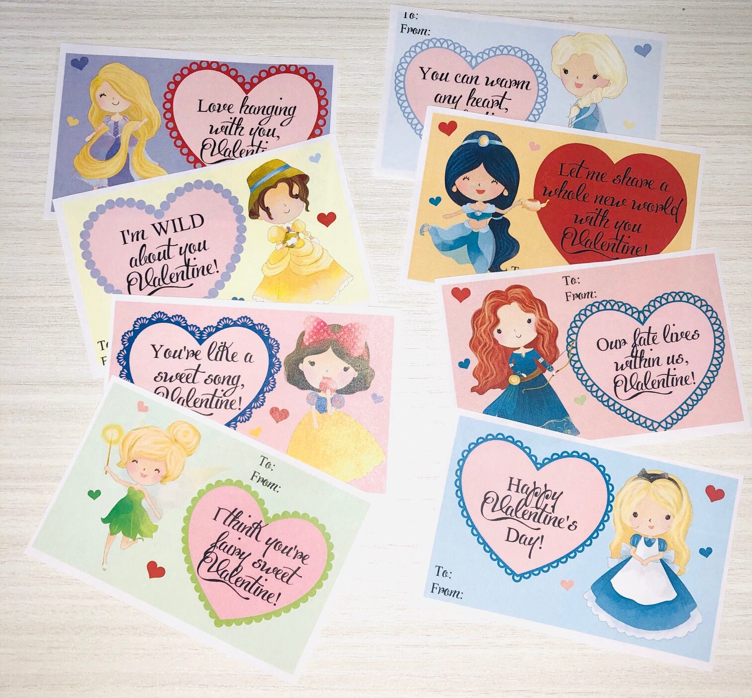 Princess Valentine's Day Cards - Set of 8 + Bonus Princess Prints - Etsy