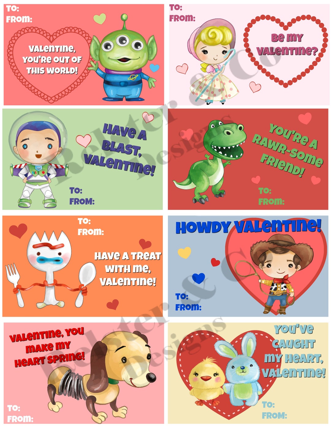 Toy - Valentine's Day Cards - Set of 8 - Etsy