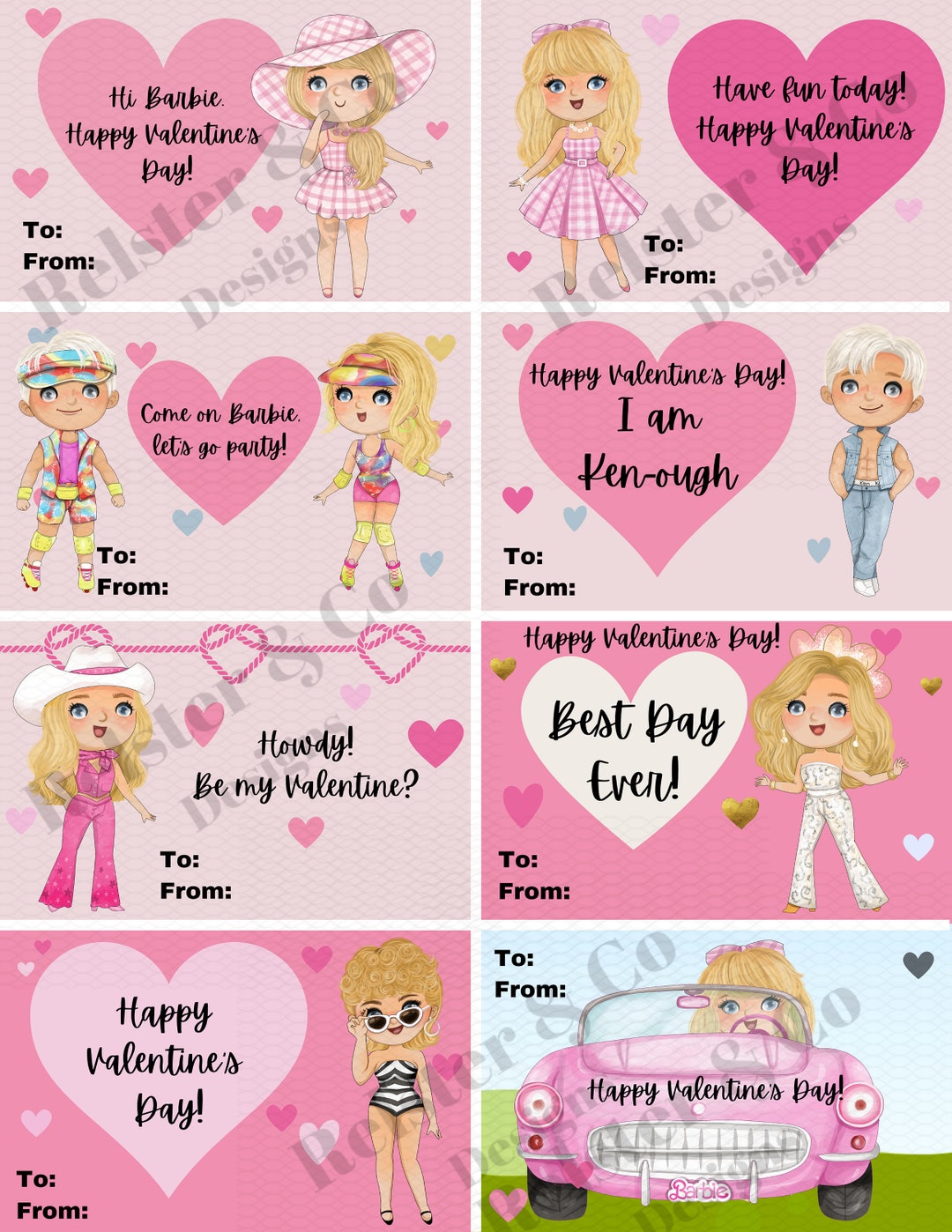 Girl Doll - Valentine's Day Cards - Digital Print + BONUS PRINTS - Etsy