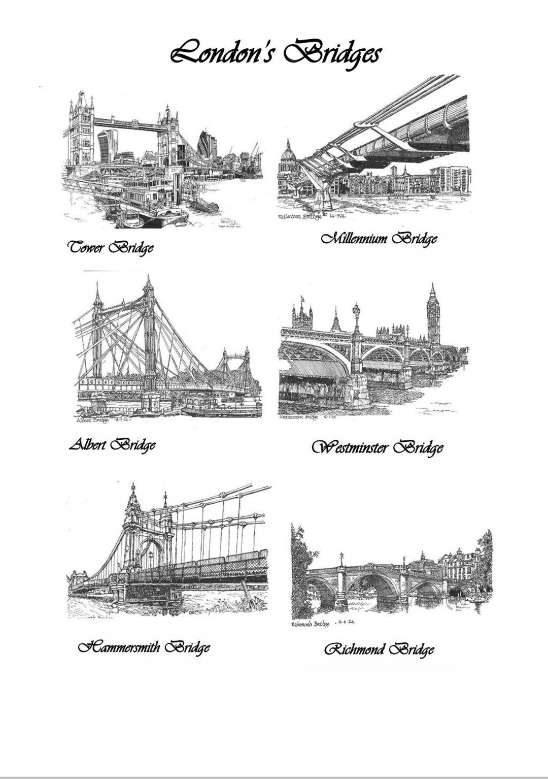 London Bridges Print A4 Unframed Print of 6 of London's Bridges - Etsy UK