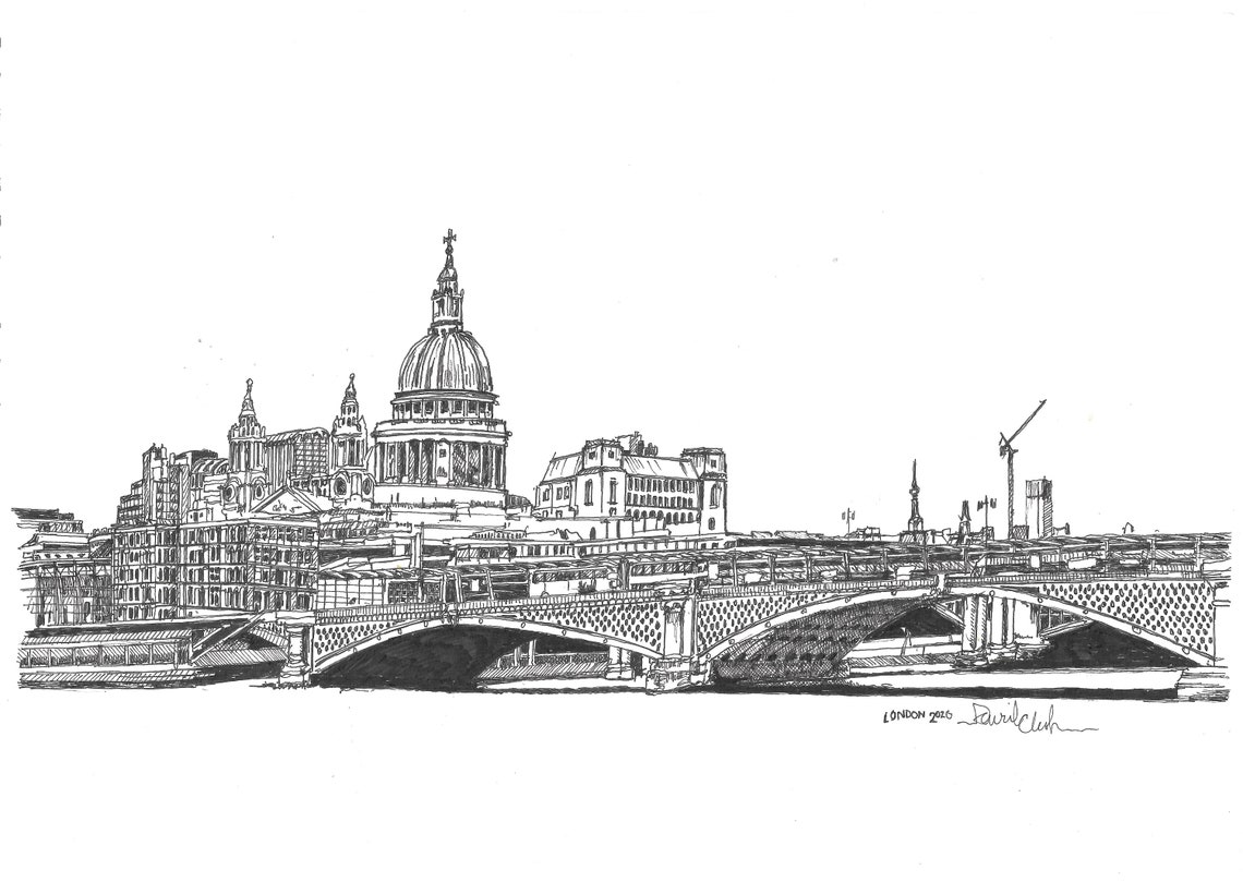 London St. Paul's River Thames Printable Art Ink Fineliner Drawing - Etsy