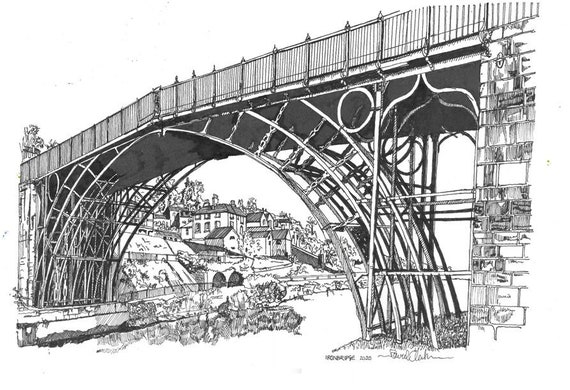 Iron Bridge Coalbrookdale England Fineliner Sketch Printable - Etsy UK