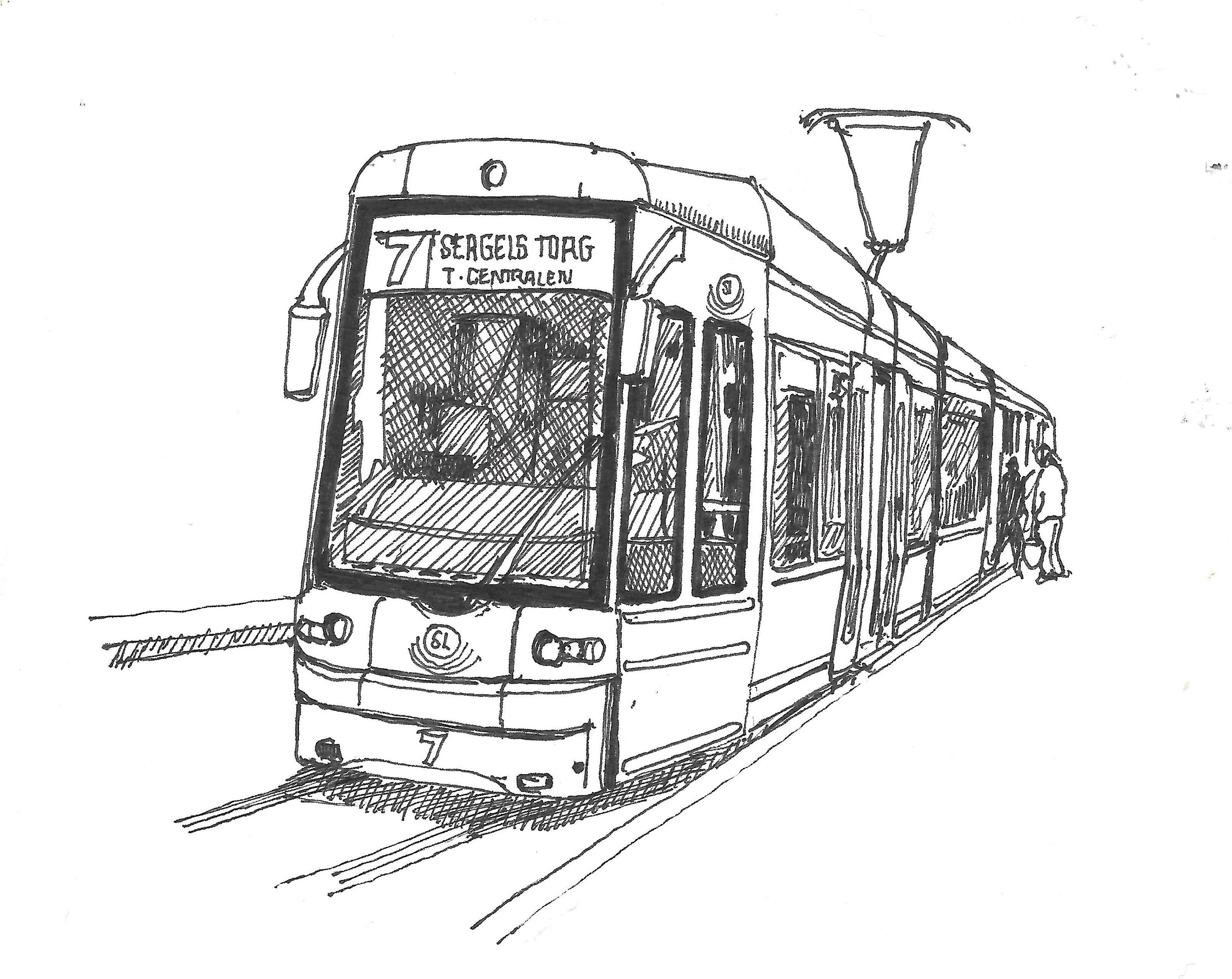 Stockholm Tram Fineliner Sketch A4 Art imprimable - Etsy France