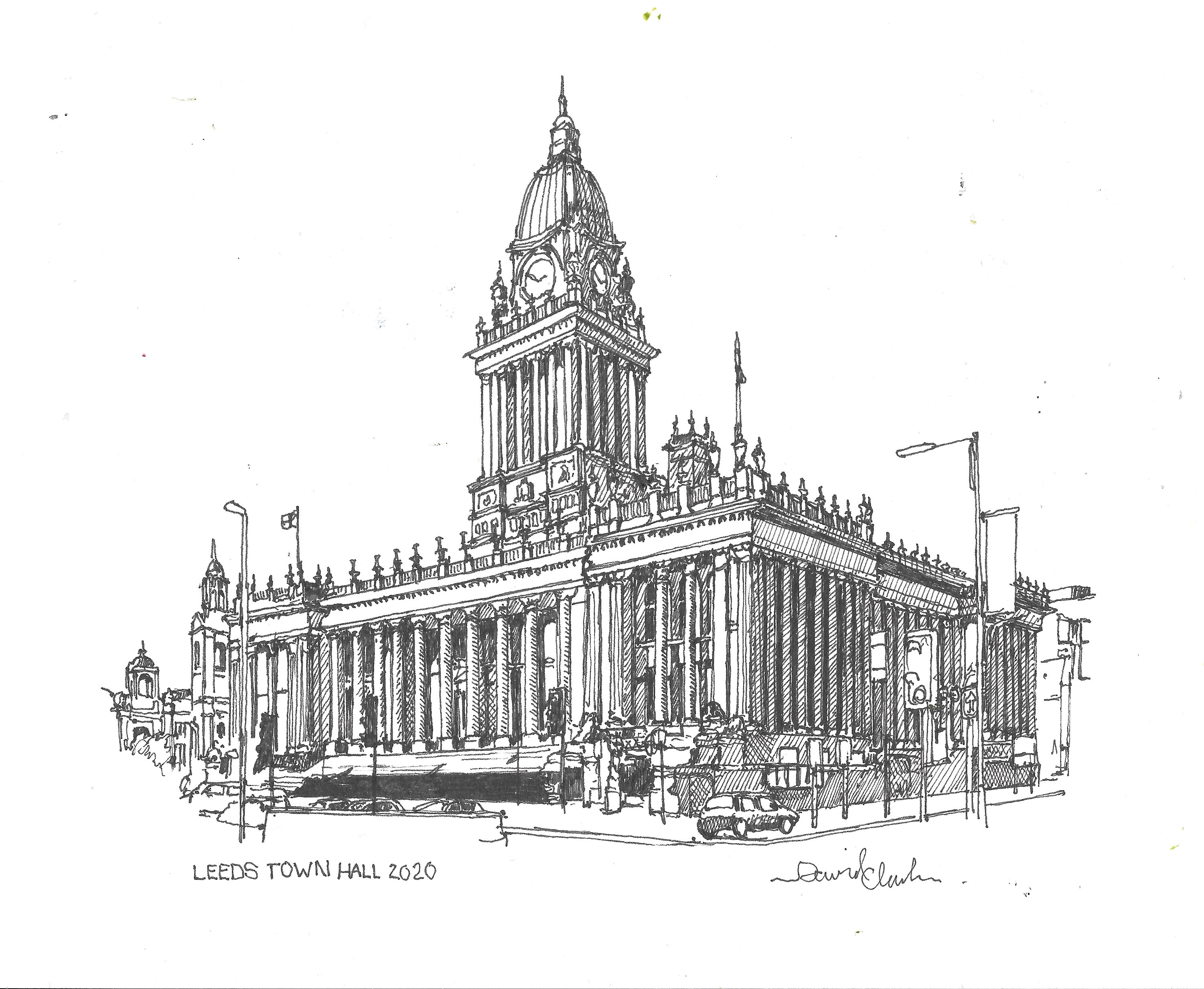 A4 Fine Art Drawing of Leeds Town Hall Unframed - Etsy