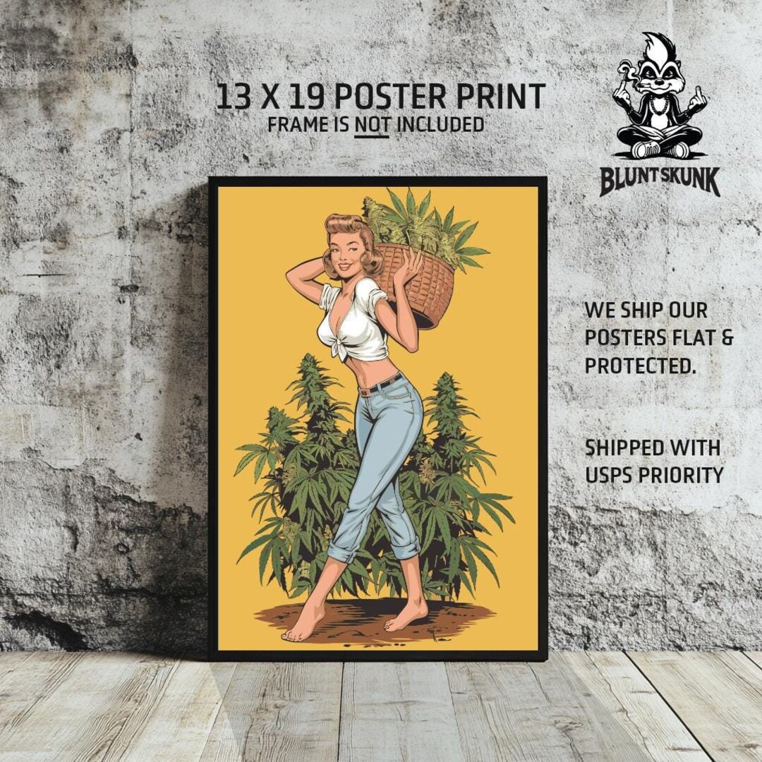 Cannabis Harvest Pin-up Poster 13x19 Vintage Weed Art Print Retro ...