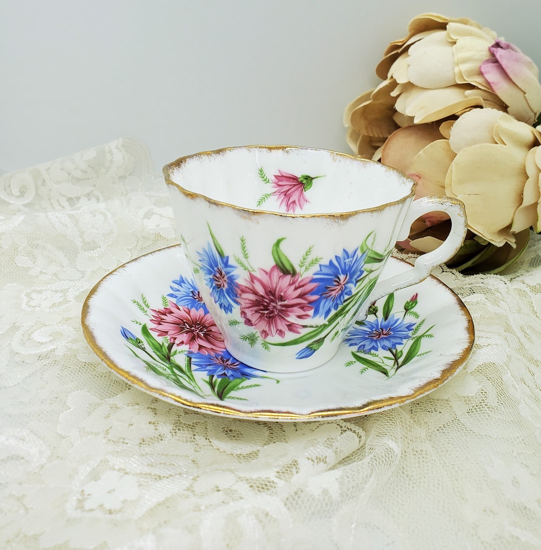 Vintage Crown Tea Cup Bone China Cup Saucer Cornflower Cup Cornflower ...