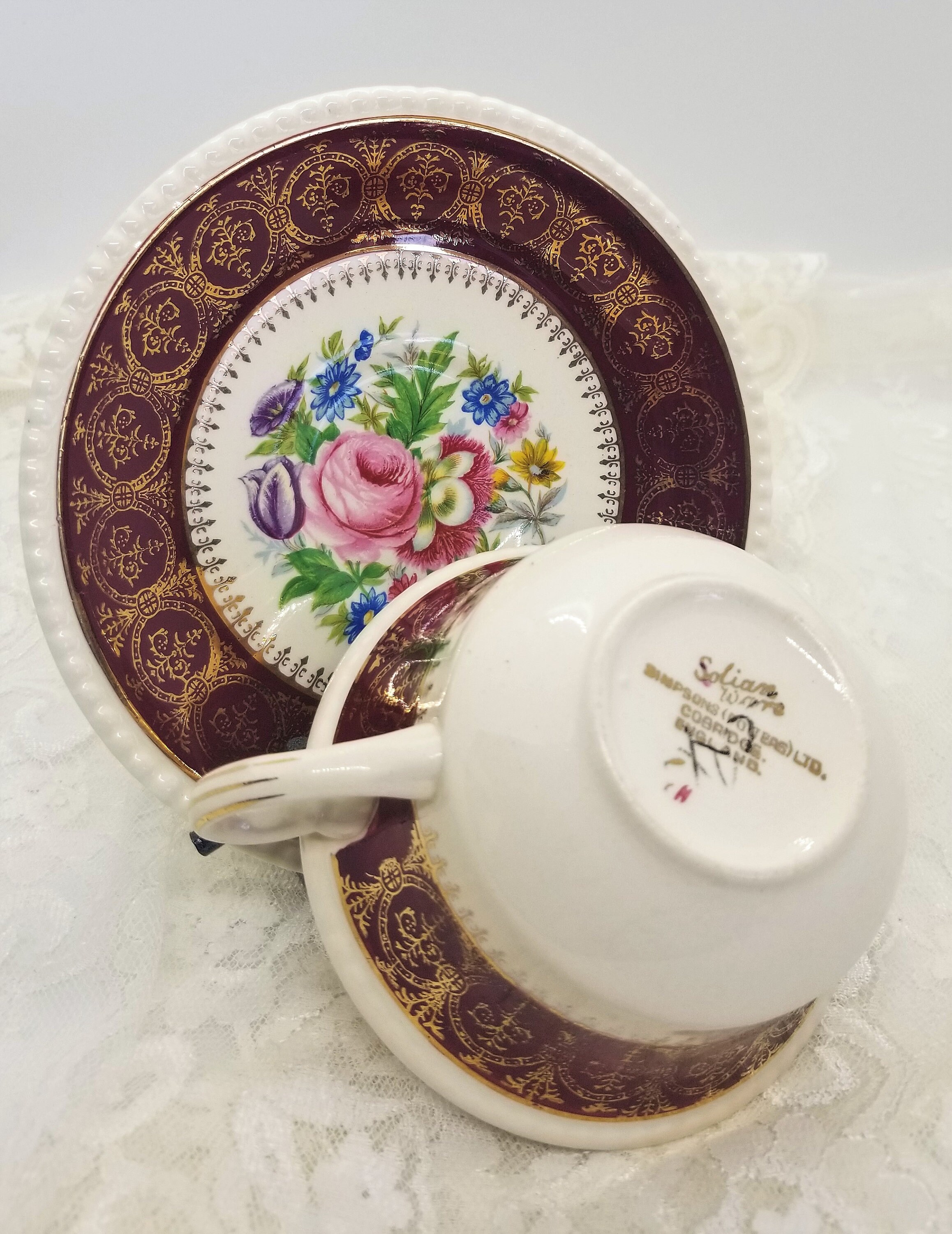 Vintage Solian Ware Simpson Pottery Cup and Saucer Burgundy - Etsy