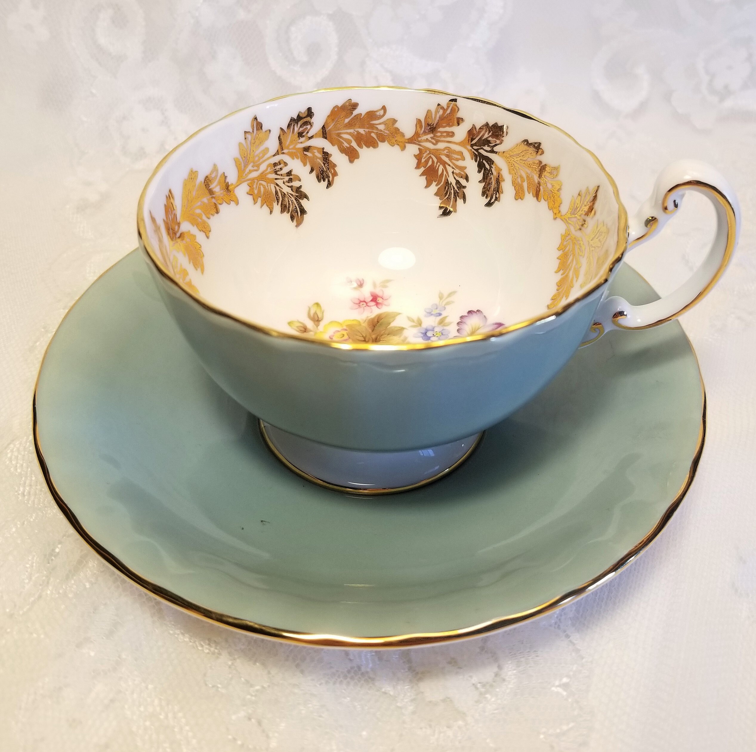 Vintage Aynsley cup Turquoise tea set with gold accents | Etsy