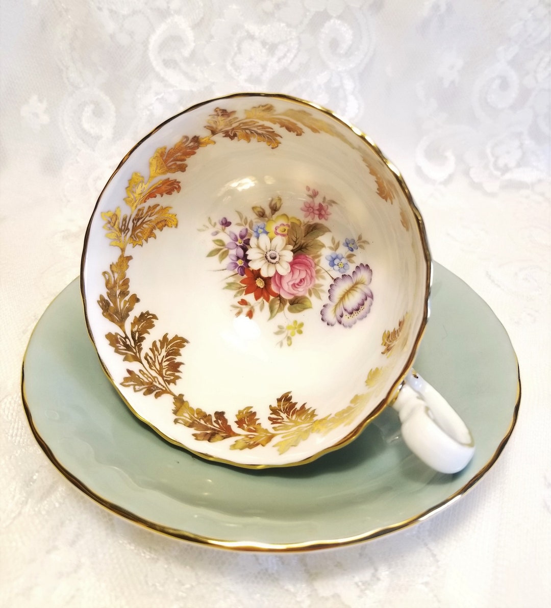 Vintage Aynsley Cup Turquoise Tea Set With Gold Accents English Bone ...