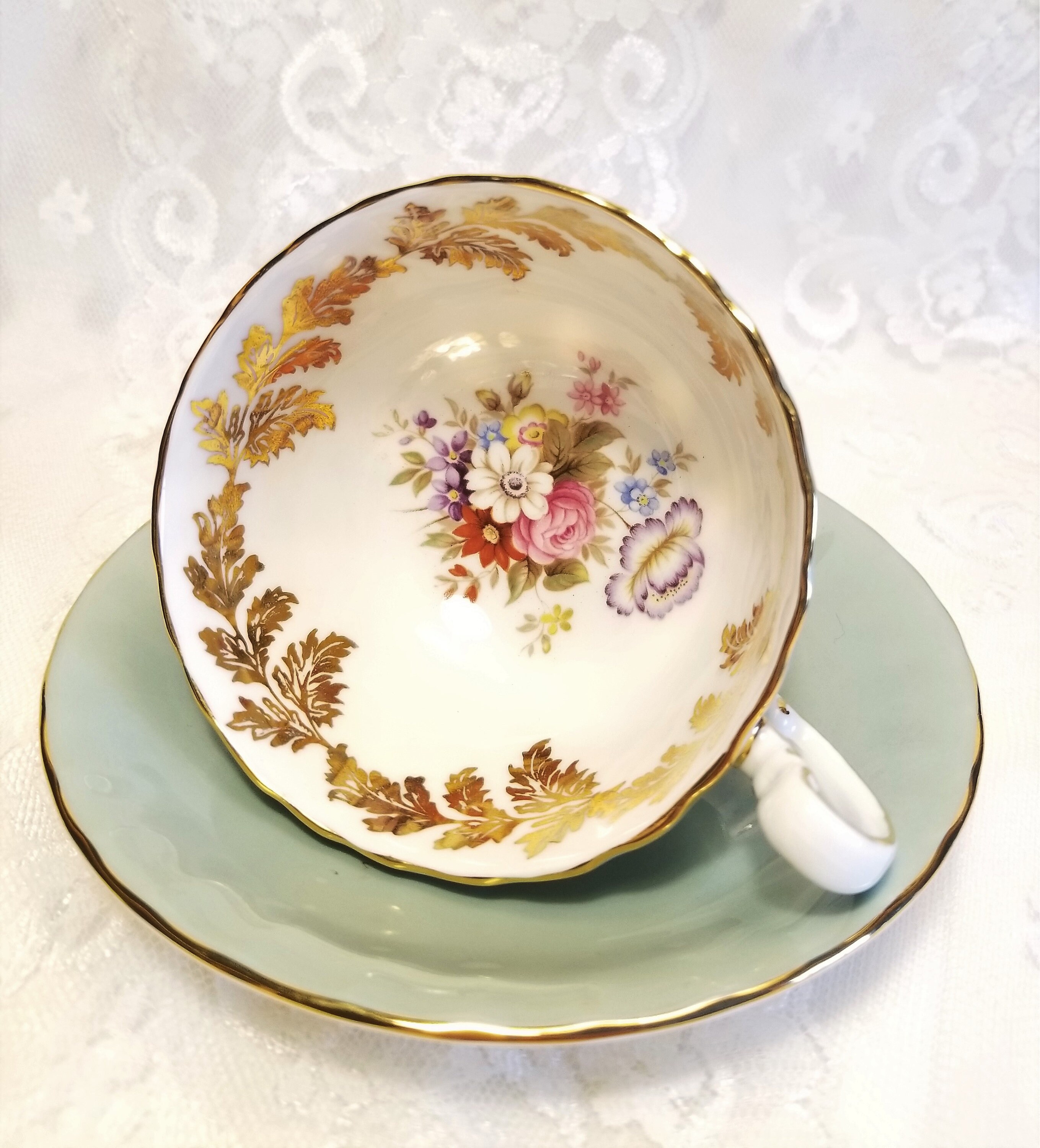 Vintage Aynsley cup Turquoise tea set with gold accents | Etsy