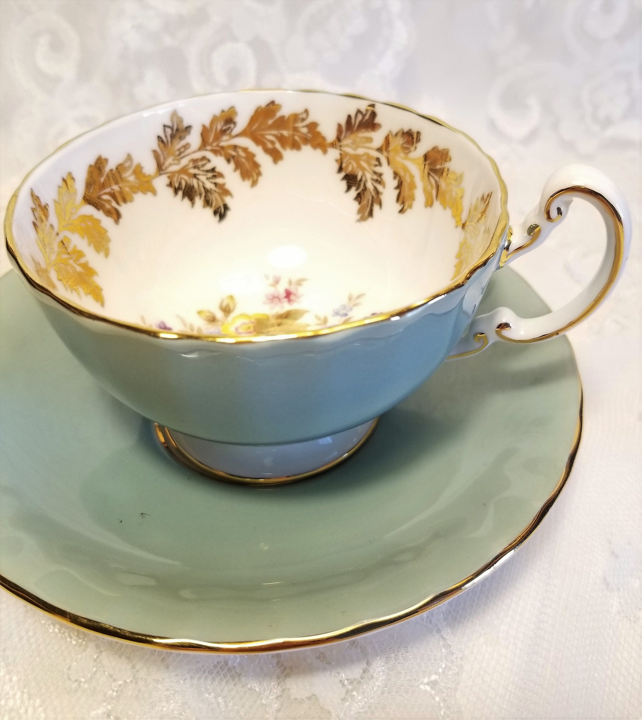 Vintage Aynsley cup Turquoise tea set with gold accents | Etsy