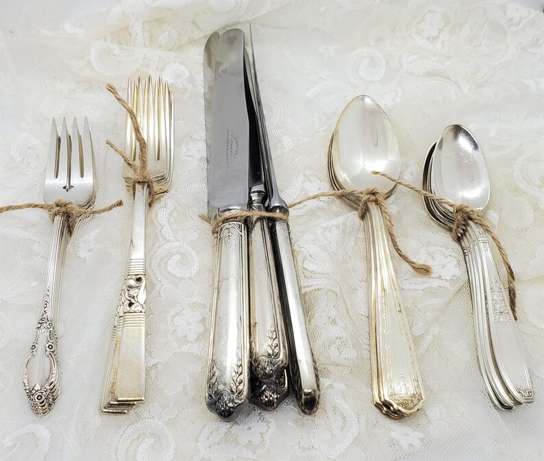 Vintage Flatware Silverware Set Mismatched Silver Plate Farmhouse Chic ...