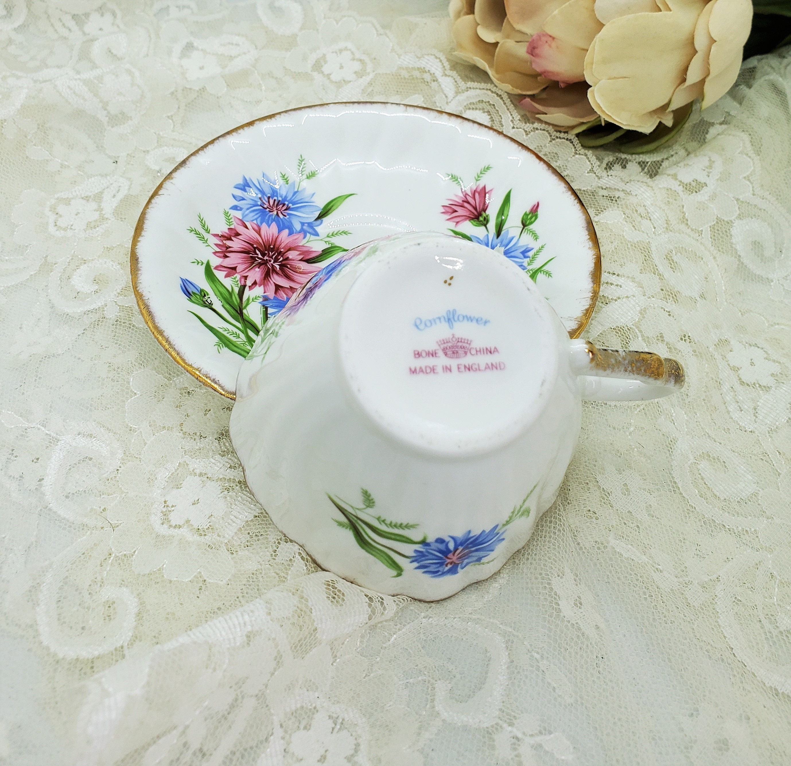 Vintage Crown Tea Cup Bone China Cup Saucer Cornflower Cup - Etsy UK