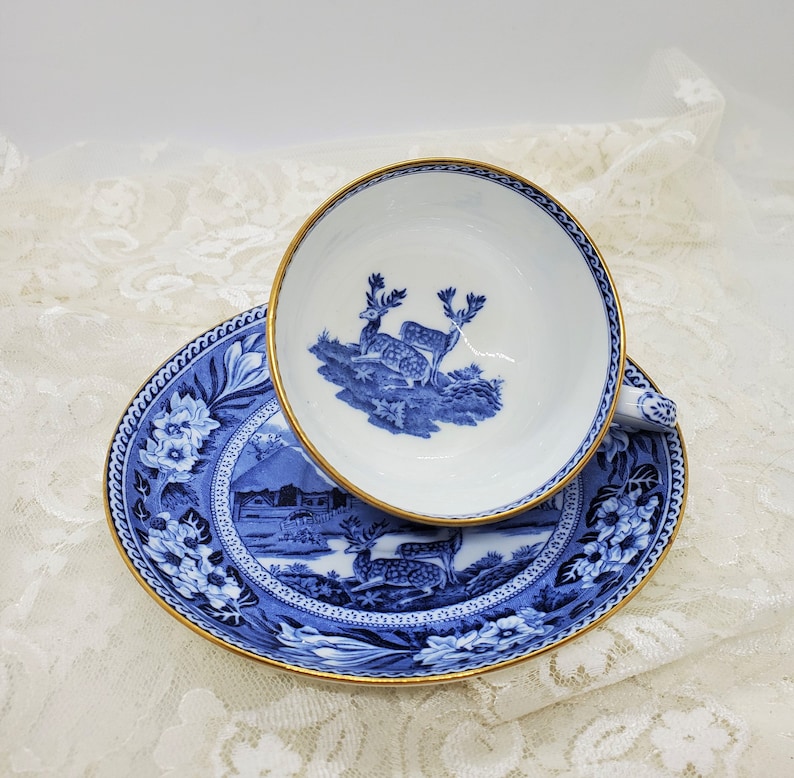 Antique China Cup Wedgwood China Cup Saucer Blue Transferware Cup Blue ...