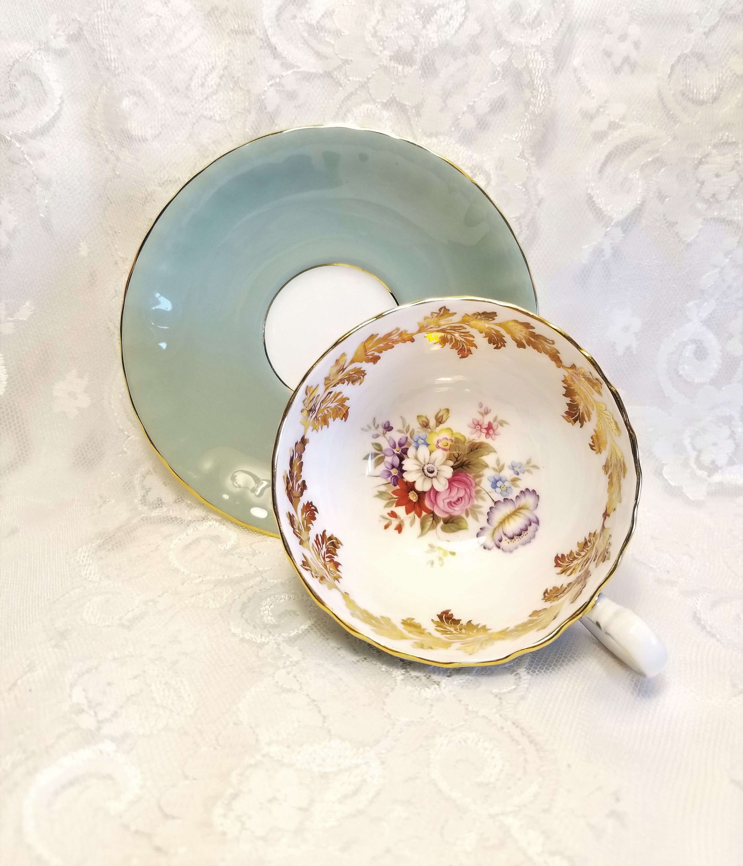 Vintage Aynsley cup Turquoise tea set with gold accents | Etsy
