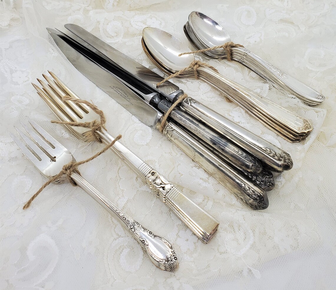 Vintage Flatware Silverware Set Mismatched Silver Plate Farmhouse Chic ...