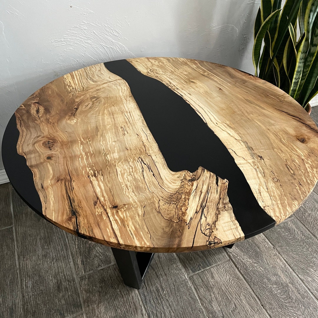 Spalted Maple Round Coffee Table With Steel X Frame Large Round Live ...