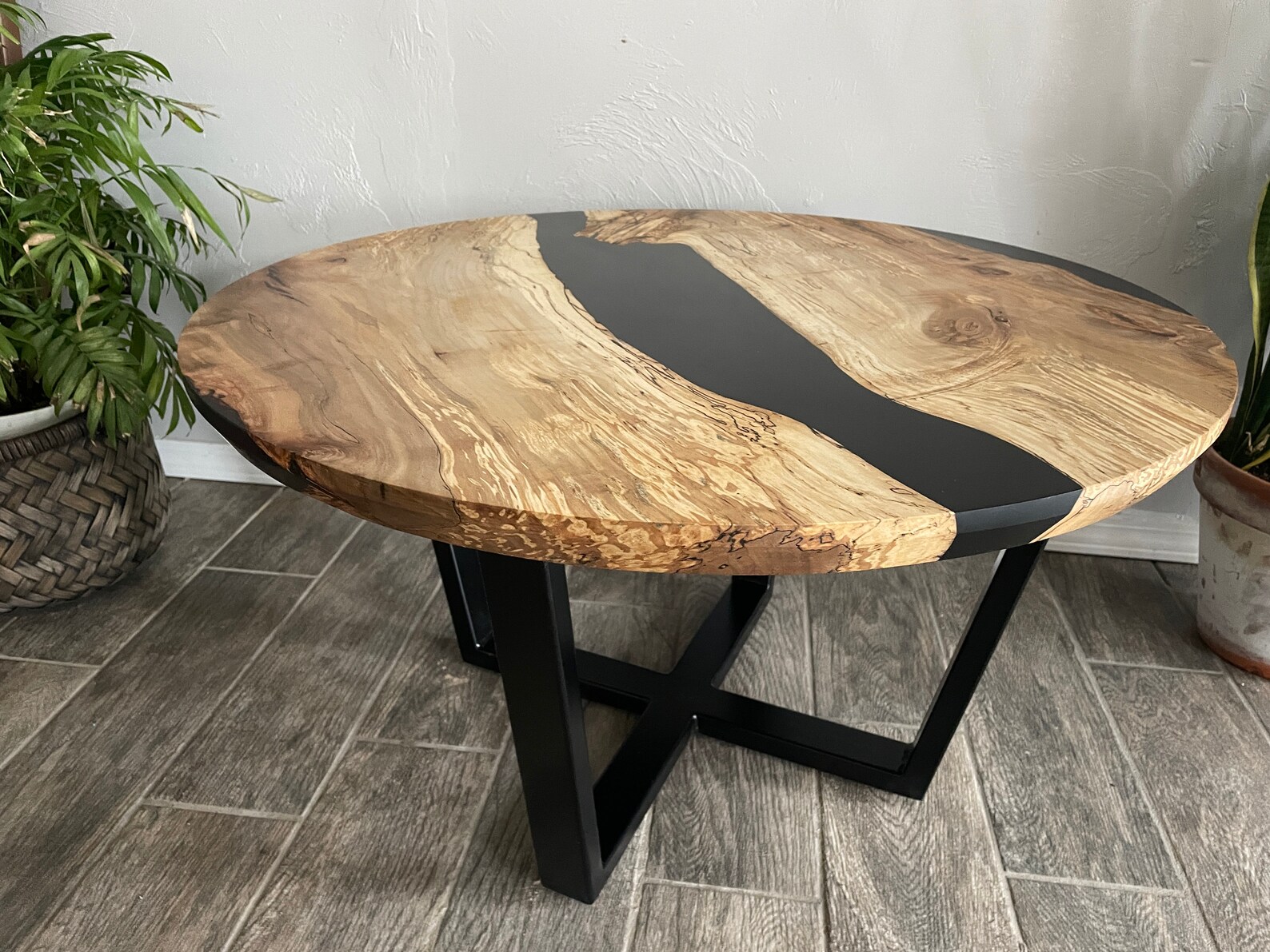 Spalted Maple Round Coffee Table With Steel X Frame Large - Etsy