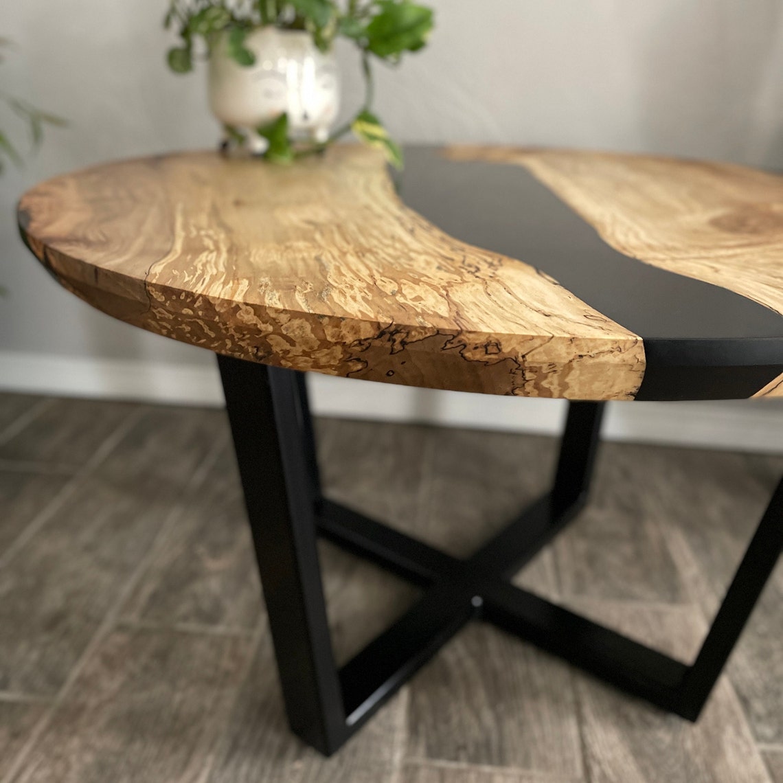 Spalted Maple Round Coffee Table With Steel X Frame Large - Etsy