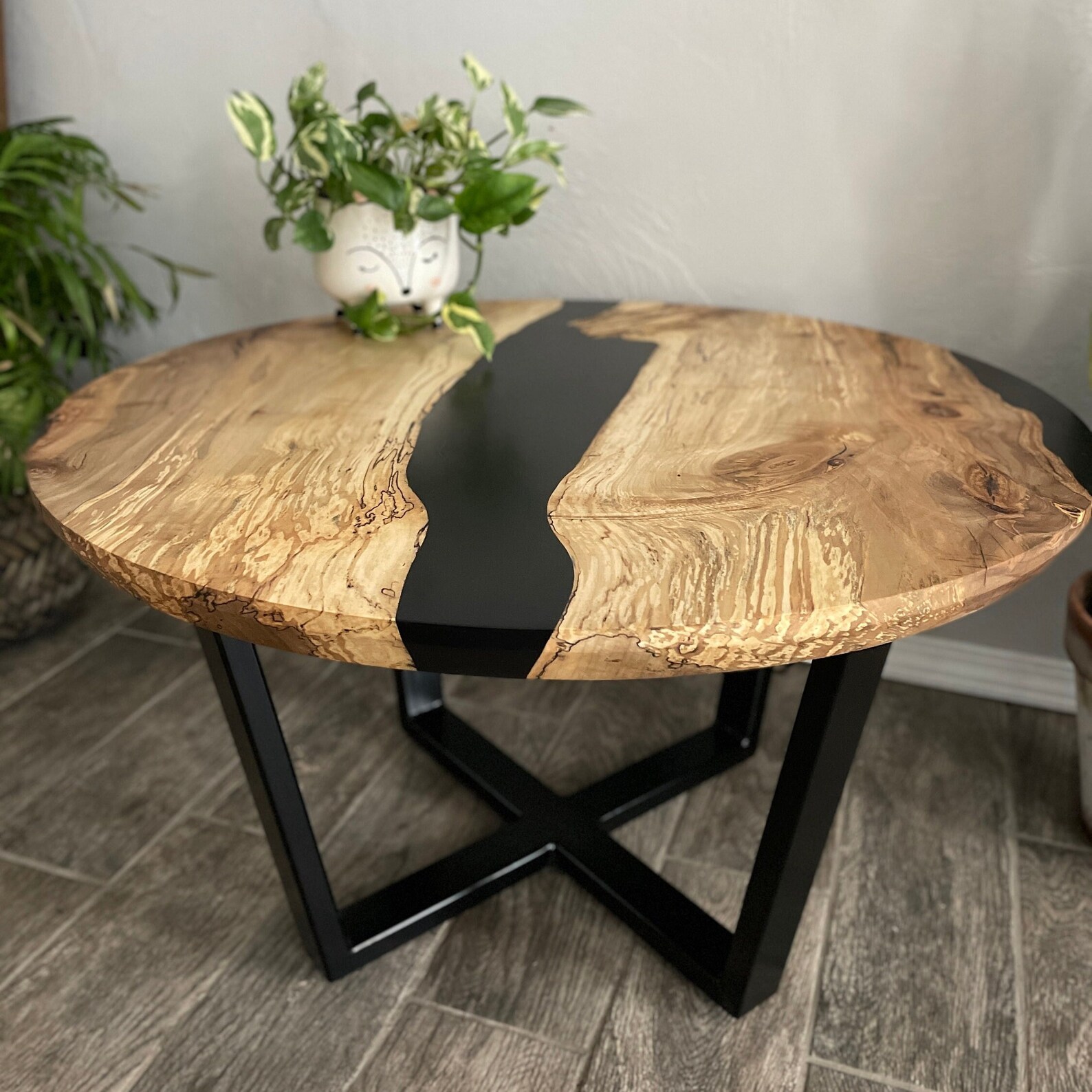 Spalted Maple Round Coffee Table With Steel X Frame Large - Etsy
