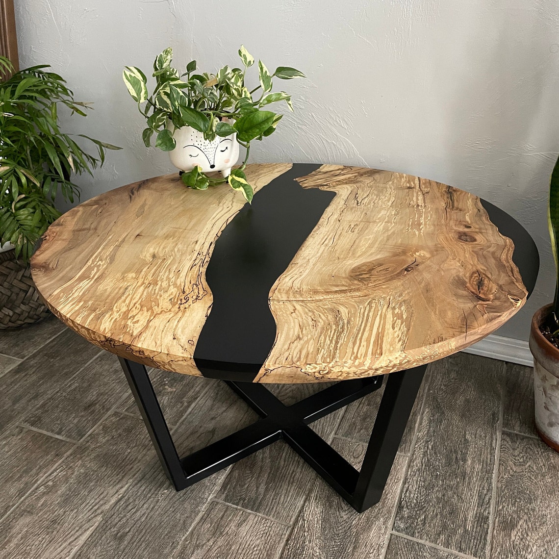 Spalted Maple Round Coffee Table With Steel X Frame Large - Etsy