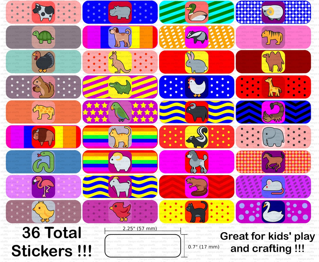 Bandaid Stickers - Adhesive Bandage Stickers : Animals - Kids Play ...