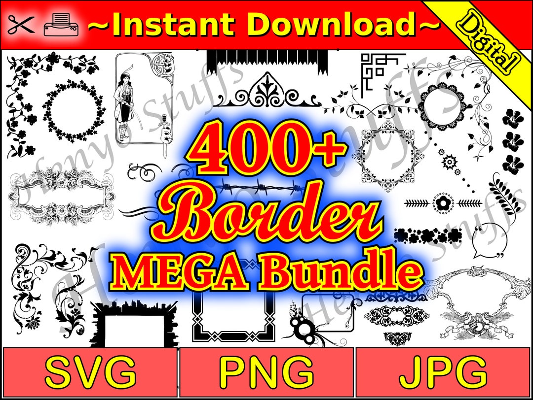 Decorative Border Bundle - Frames - 400+ Designs - SVG PNG JPG Files ...