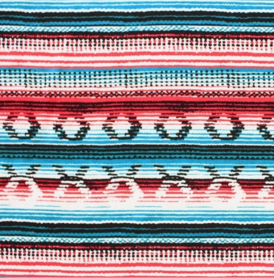 Red Turquoise Blue Southwest Blanket Cotton Spandex Blend Knit Fabric ...