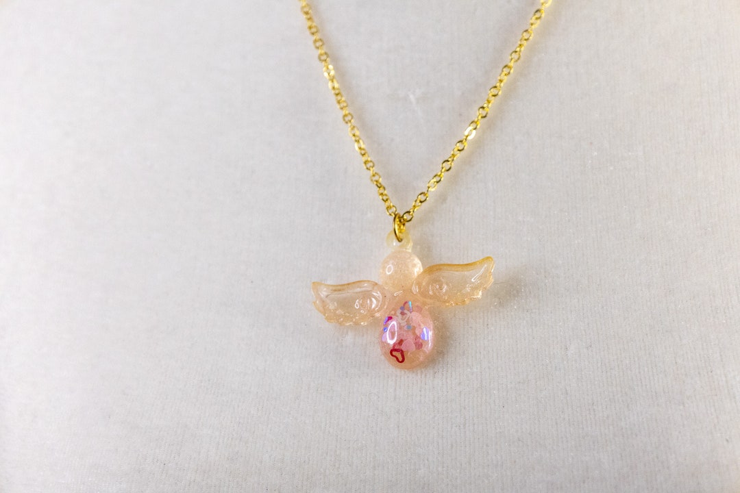 Angel Pendants Necklace Cute Kawaii Pink Sparkly Resin Glitter Koi ...