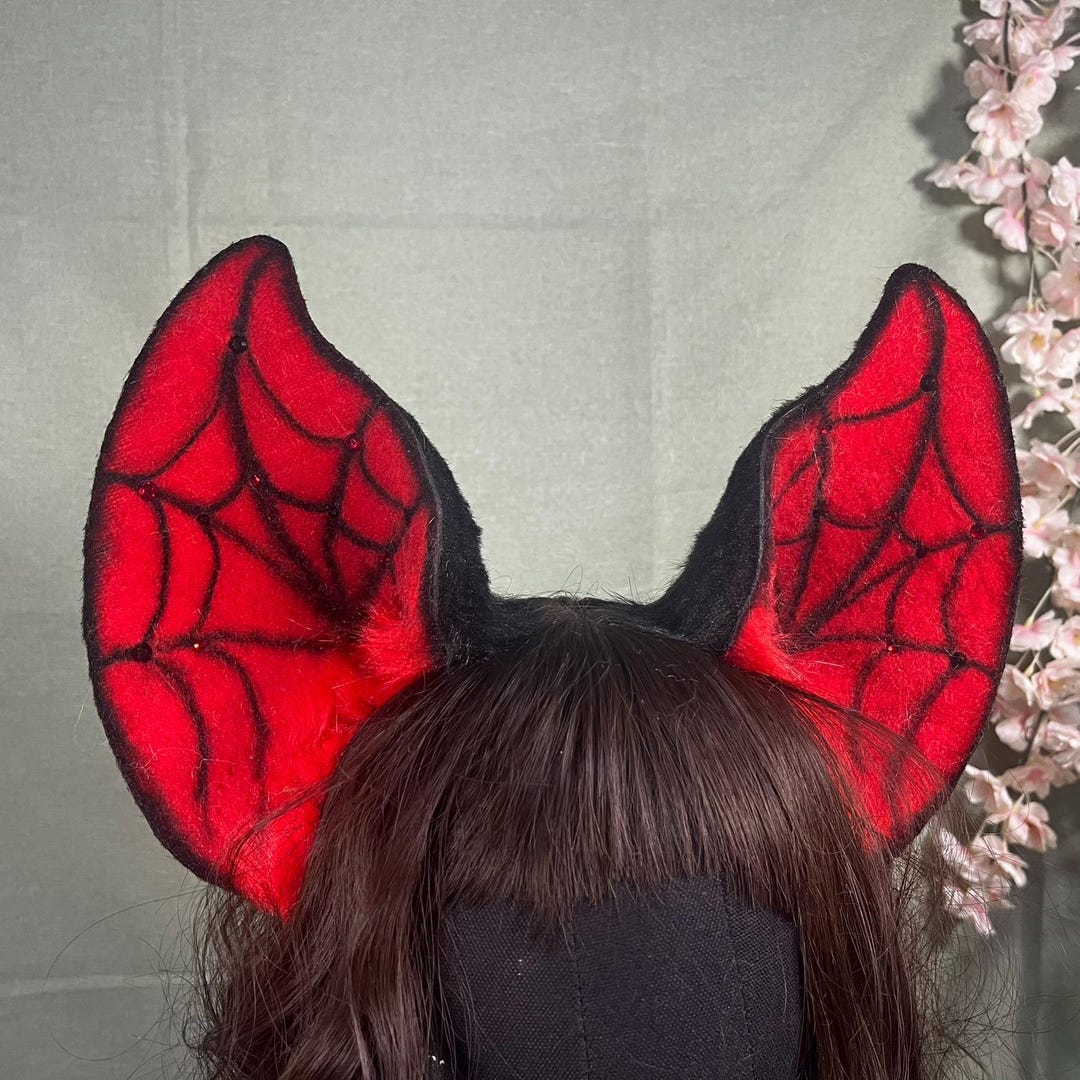 Large Red Spideweb Bat Ears - Cosplay Faux Fur Bat Ears Headband ...