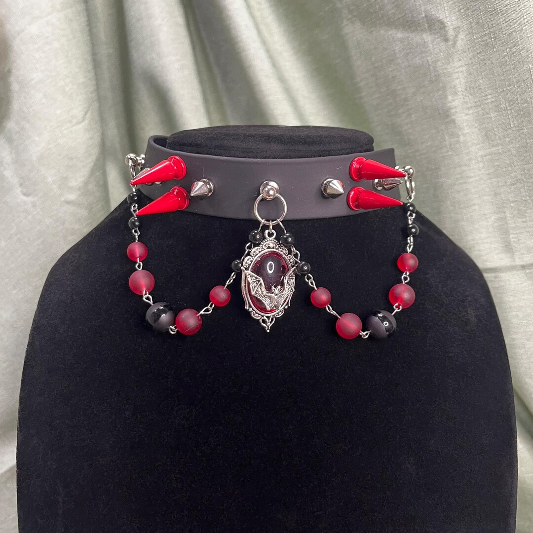 Red Gothic Bat Choker Biothane Fake Synthetic Leather Choker, Fashion ...