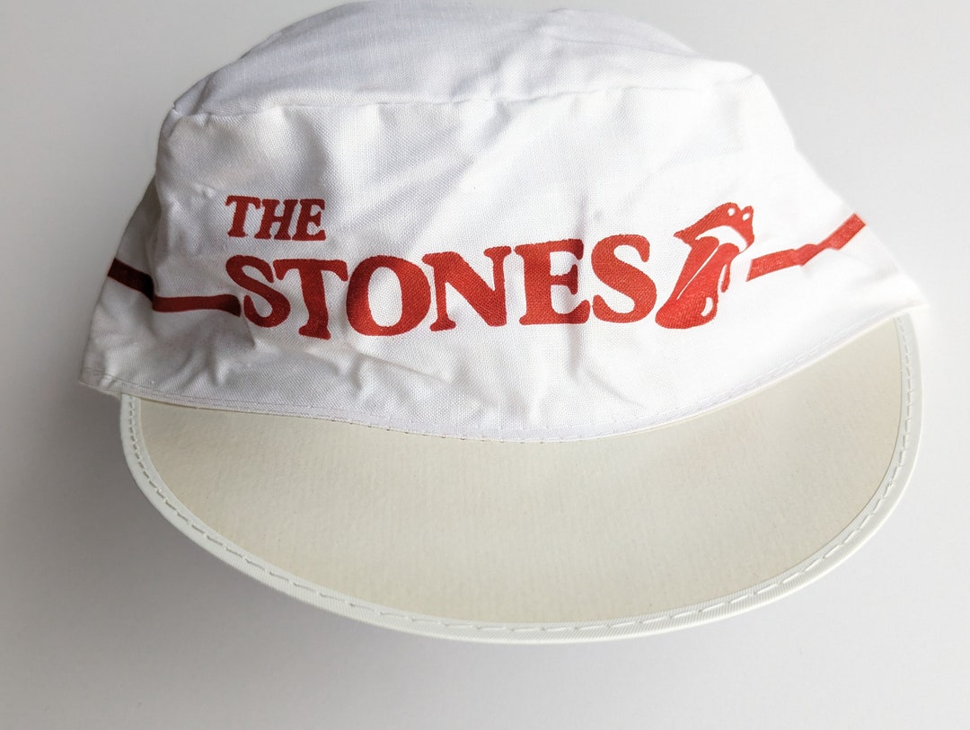 Rolling Stones Painter Hat **TRUE VINTAGE** White, Stretchy Hat, Tongue ...