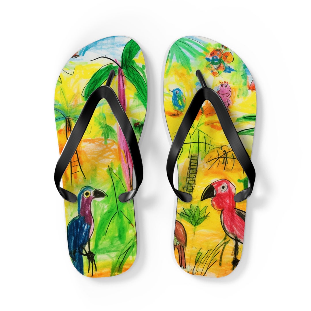 Tropical Kids Art Bird Flip Flops - Etsy