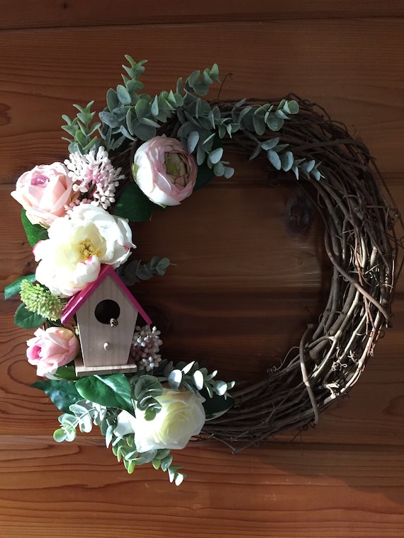 Farmhouse Front Door Wreath Birdhouse Spring and Summer | Etsy