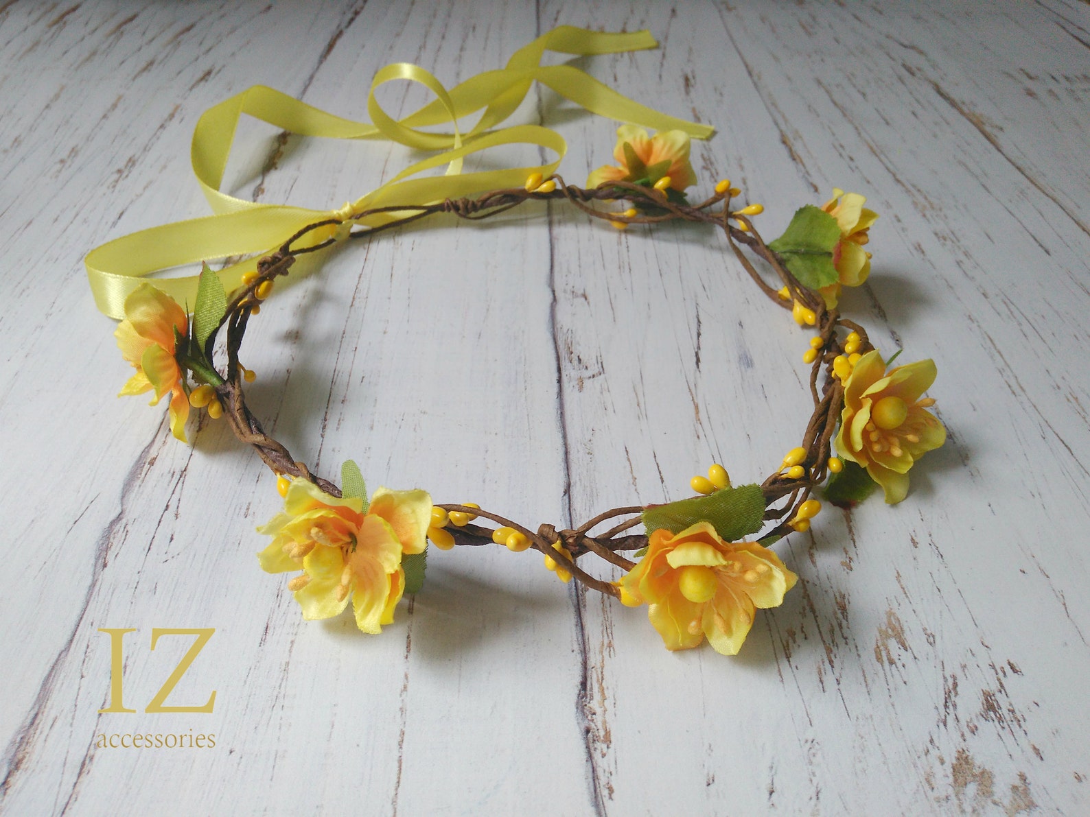 Yellow Flower Crown Rustic Wedding Boho Hair Wreath Bridal - Etsy