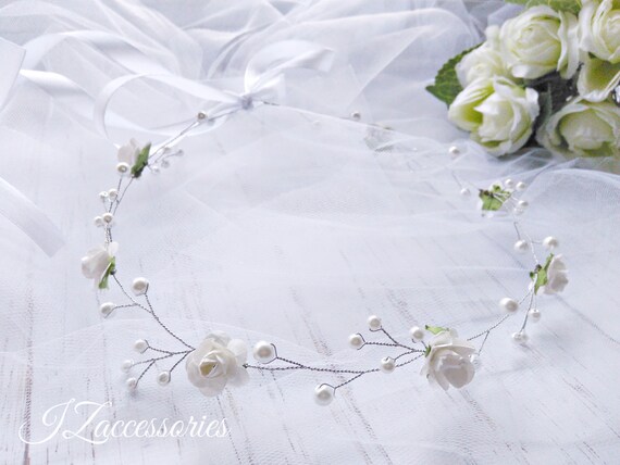 18 COLORS Delicate Flower Crown White Rose Crown Pearl Bridal | Etsy