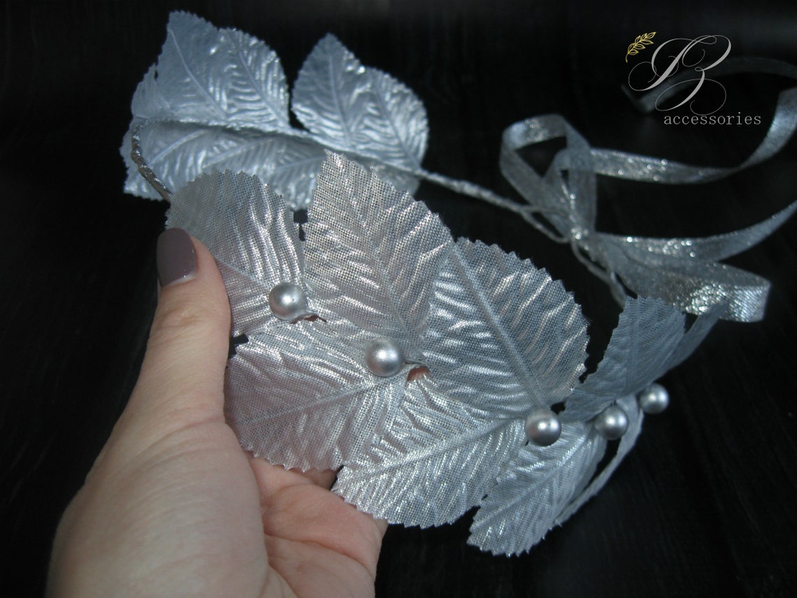 White Bridal Leaf Berry Crown Headband Greek Laurel Crown - Etsy