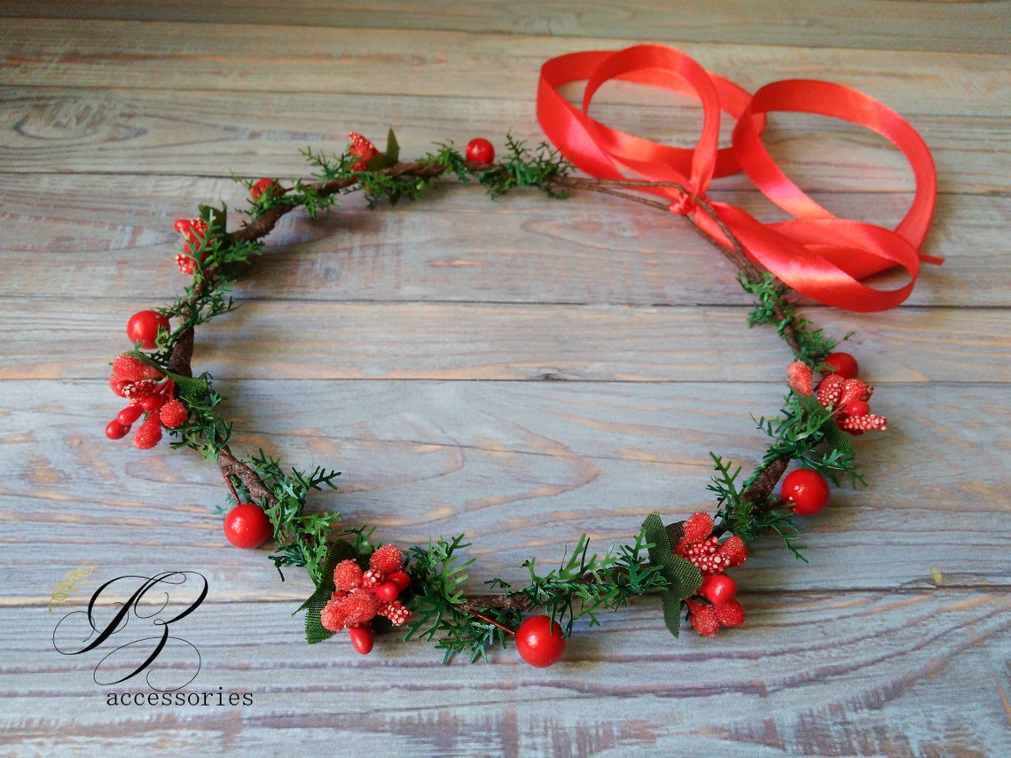 Christmas Berry Crown Red Simple Flower Crown Winter Wedding | Etsy