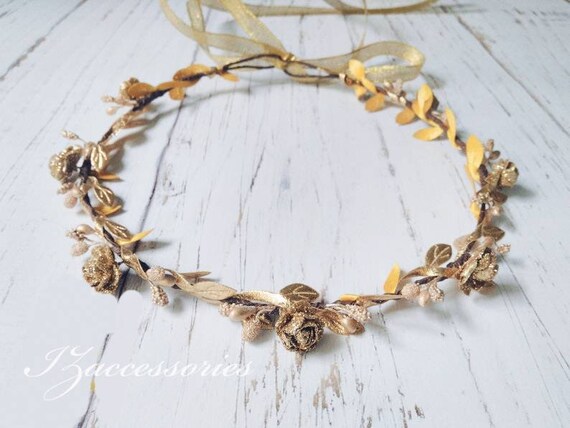 Gold Rose Crown Wedding Flower Crown Hair Wreath Bridal | Etsy